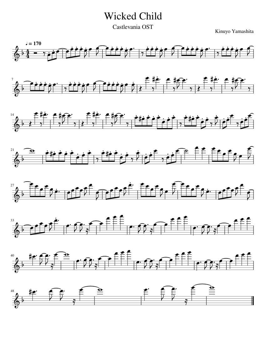 Wicked Child - Castlevania OST (Higher Octave) Sheet music for Flute ...