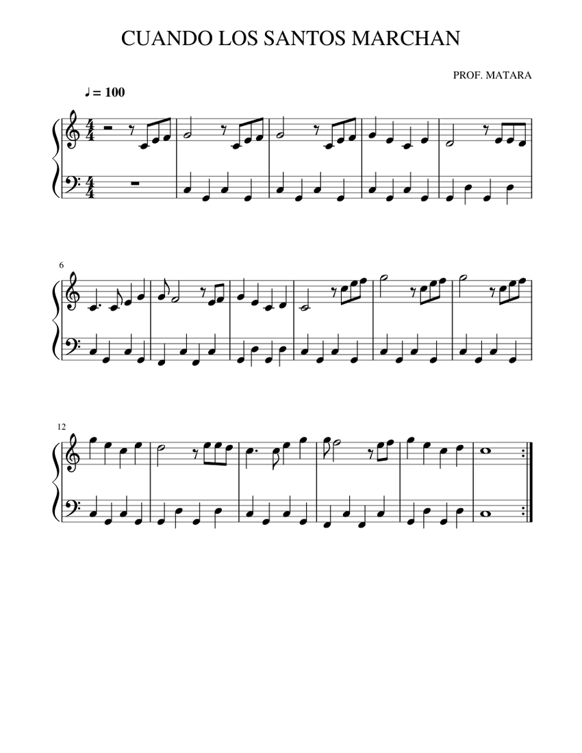 PARTITURA DE CUANDO LOS SANTOS MARCHAN Sheet music for Piano (Solo) Easy | Musescore.com