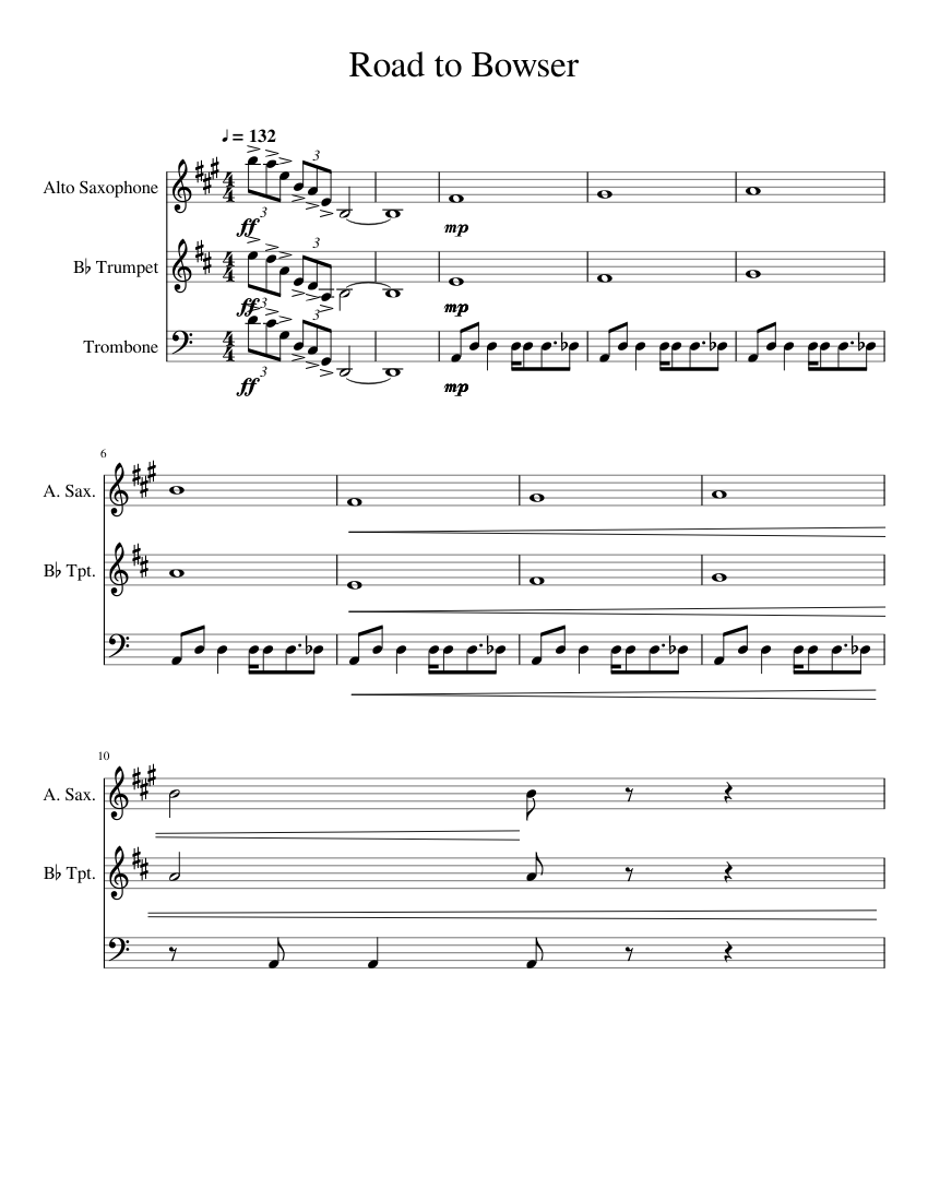 Road to Bowser Sheet music for Trombone, Saxophone alto, Trumpet in b ...