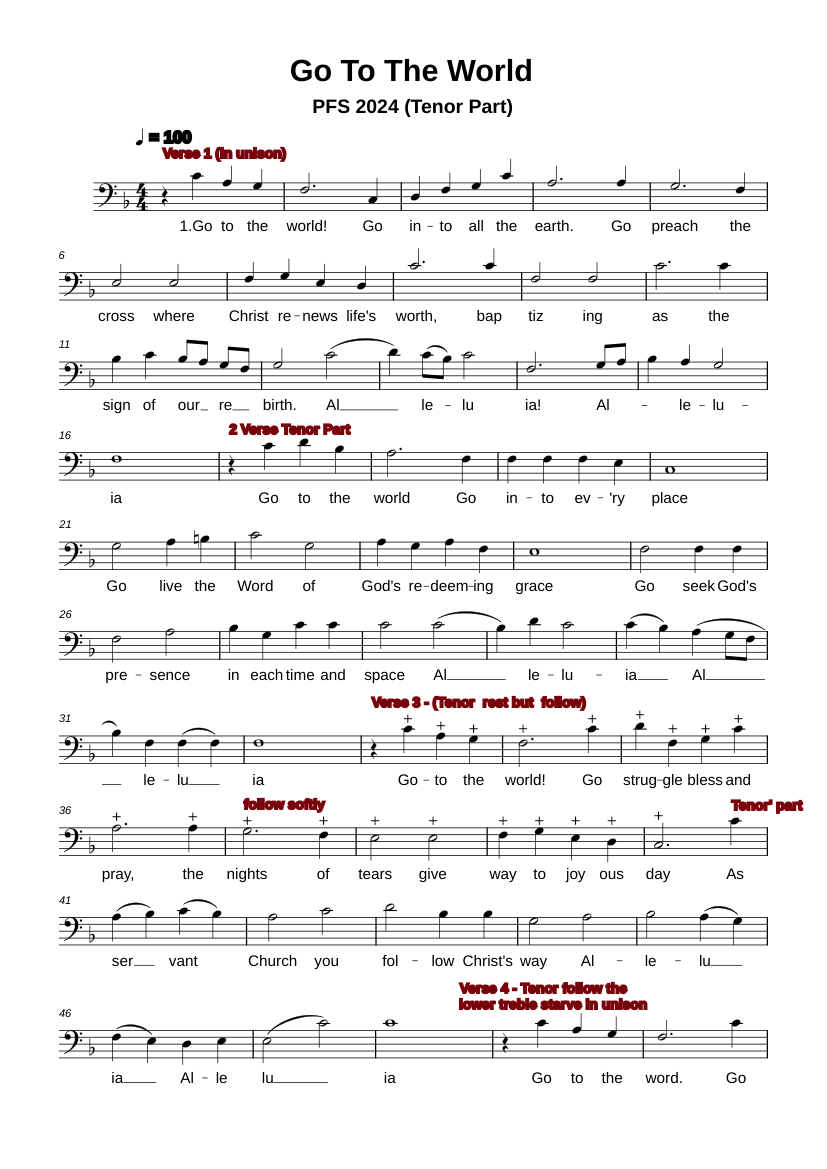 Go To The World Sheet music for Synthesizer (Men’s Choir) | Musescore.com