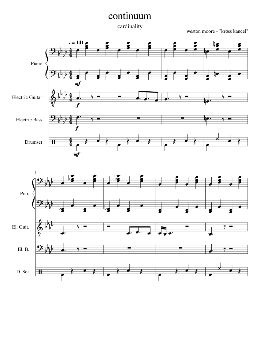continuum Sheet music for Piano, Guitar, Bass guitar, Drum group (Rock ...