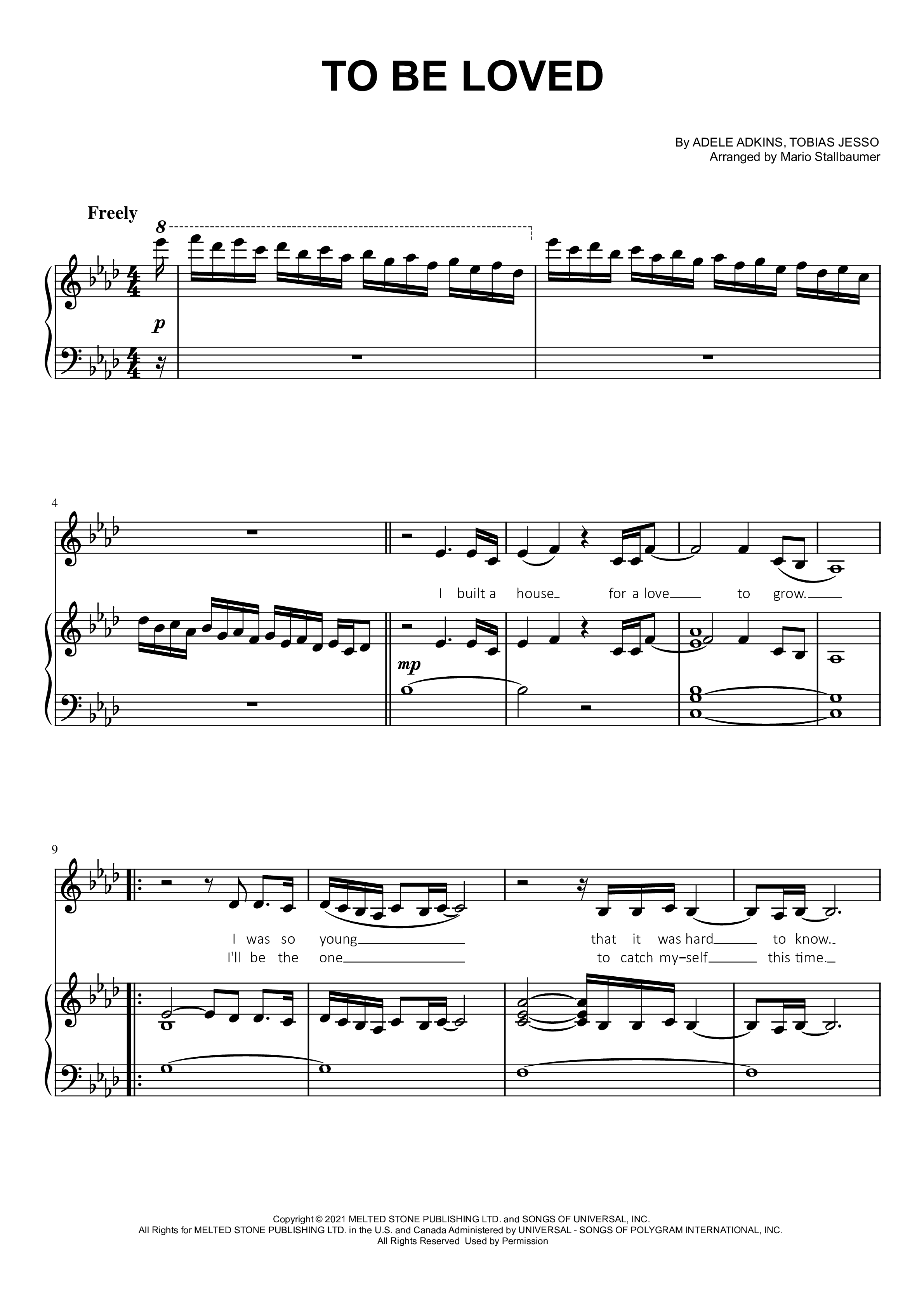 Play Official version of To be loved sheet music by Adele for Piano, Vocals | MuseScore.com