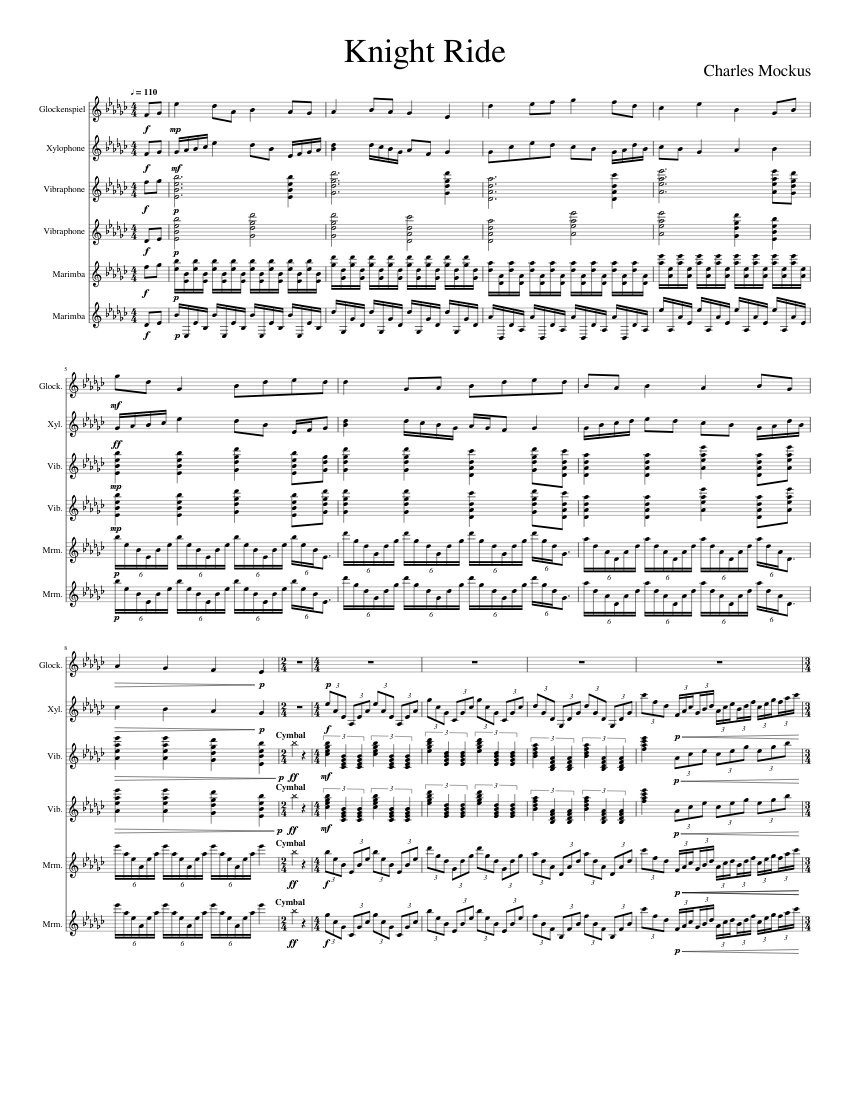 Knight Ride Sheet music for Vibraphone, Glockenspiel, Marimba, Xylophone (Percussion Ensemble ...