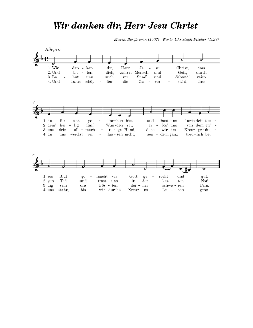 Wir danken dir, Herr Jesu Christ Sheet music for Piano (Solo) Easy | Musescore.com