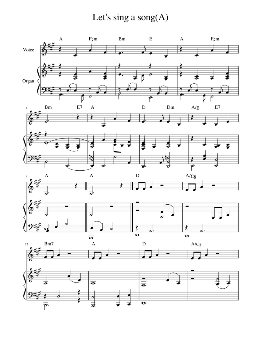 Let's sing a song(A) Sheet music for Organ, Vocals (Mixed Duet ...