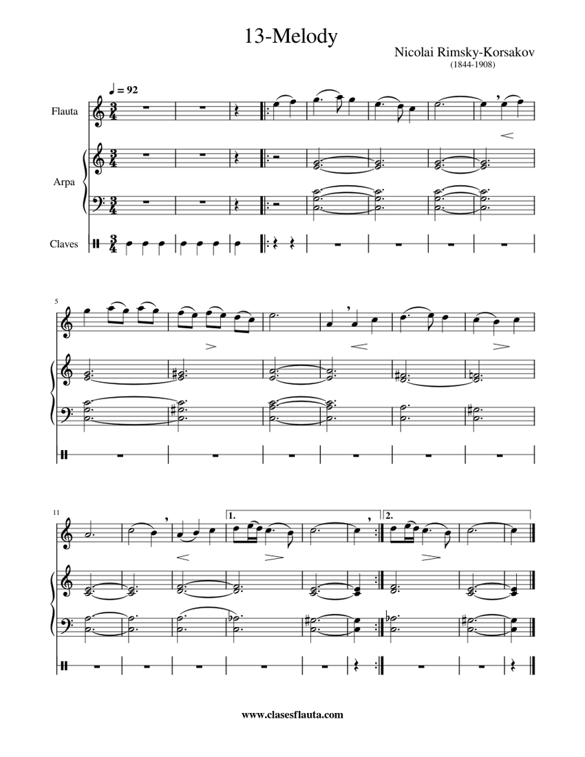 13-Melody-Rimsky-Korsakov Sheet music for Piano, Flute, Claves (Mixed ...