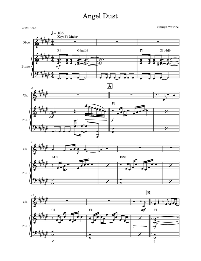 Angel dust – Shinya Watabe/touch trax Sheet music for Piano, Oboe ...