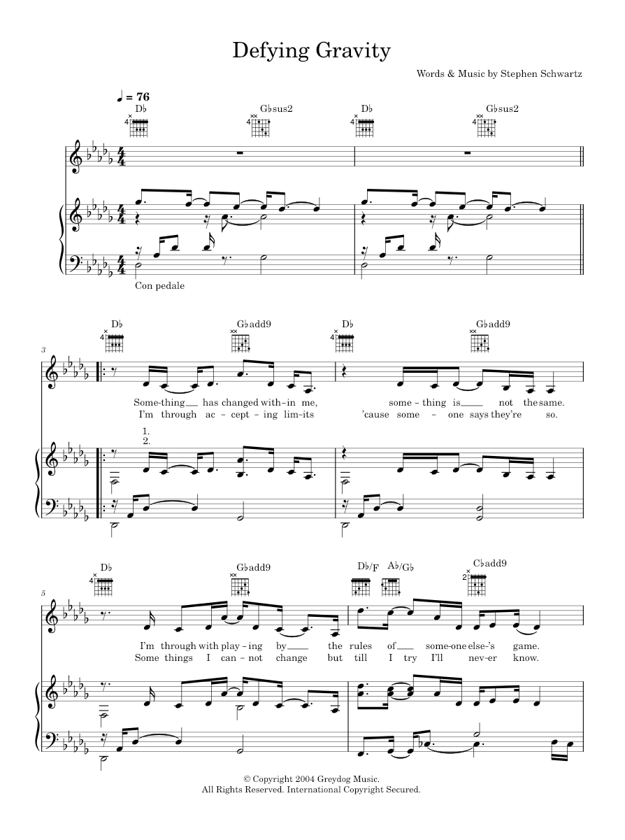 Play Official version of Defying gravity Sheet Music by Glee Cast for ...