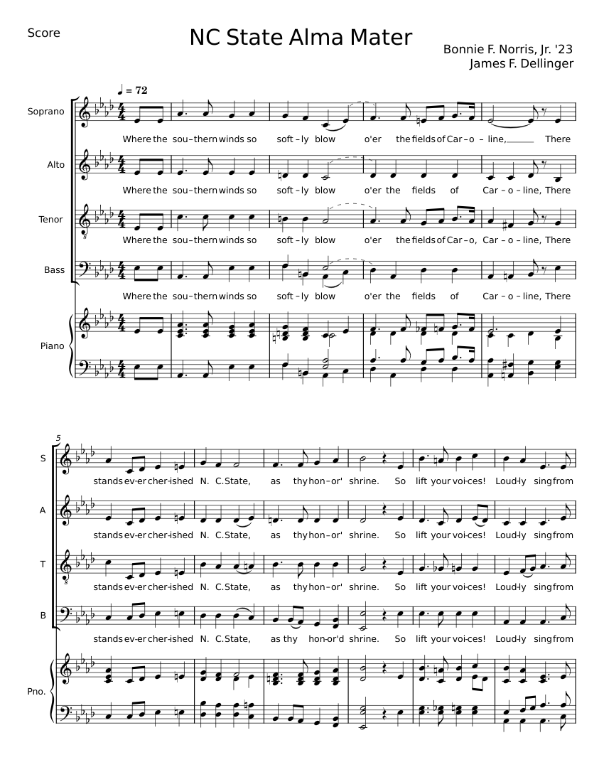 NC State Alma Mater Sheet music for Piano, Bass guitar, Synthesizer (Mixed Quintet) | Musescore.com