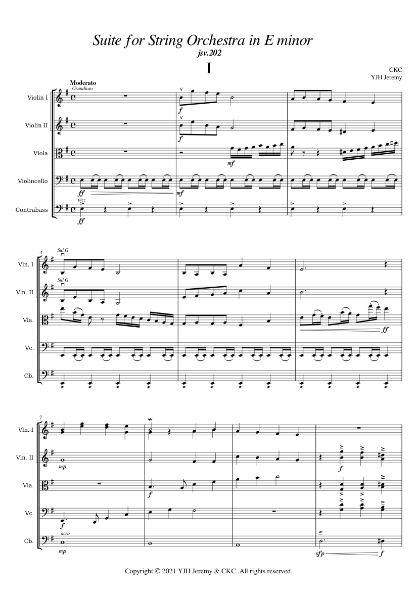 Suite for String Orchestra in E minor, jsv.202 – YJH Jeremy & CKC Sheet music for Strings group ...