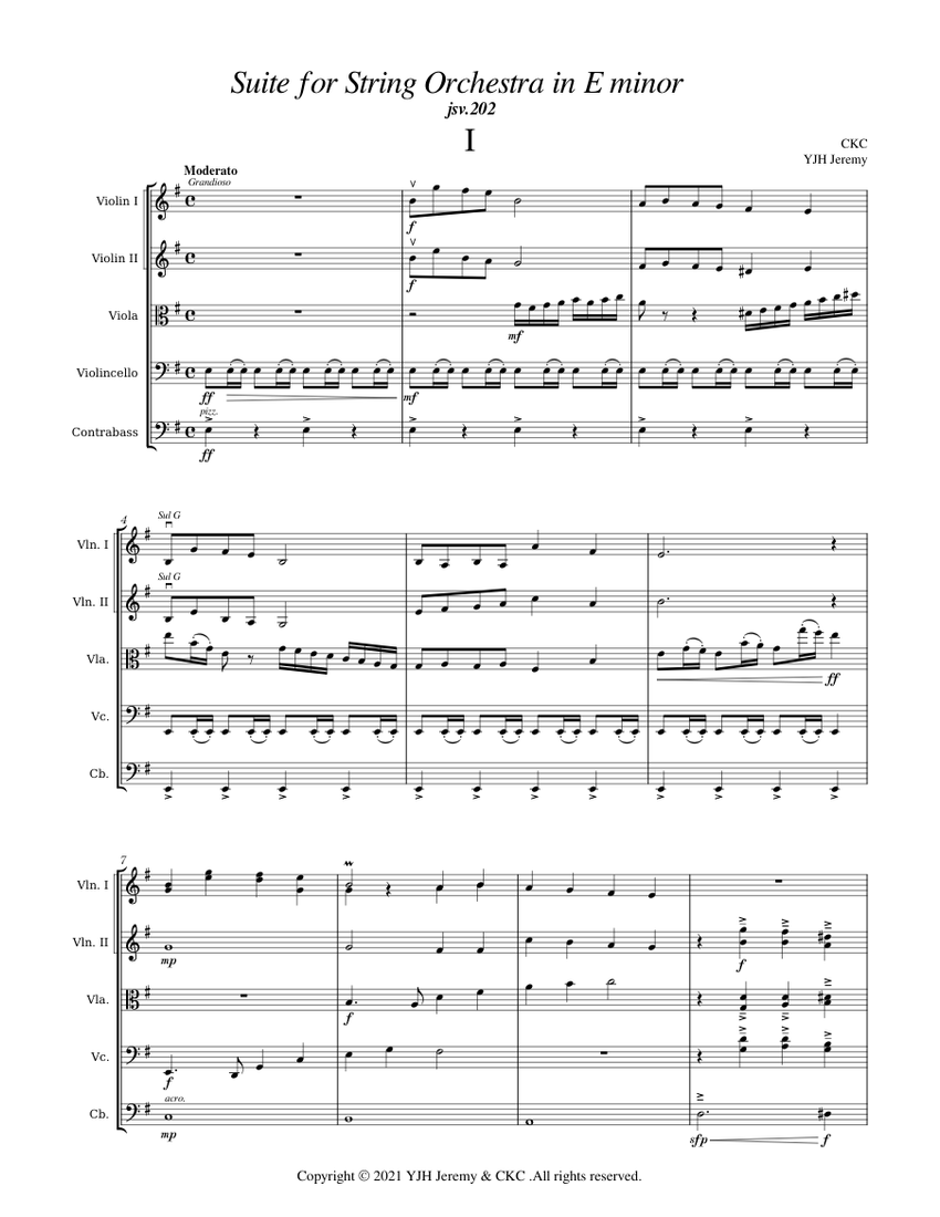 Suite for String Orchestra in E minor, jsv.202 – YJH Jeremy & CKC Sheet music for Strings group ...