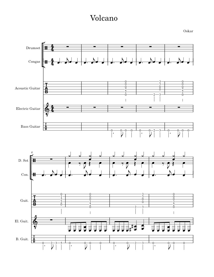 Volcano Sheet music for Guitar, Bass guitar, Drum group, Conga (Mixed ...