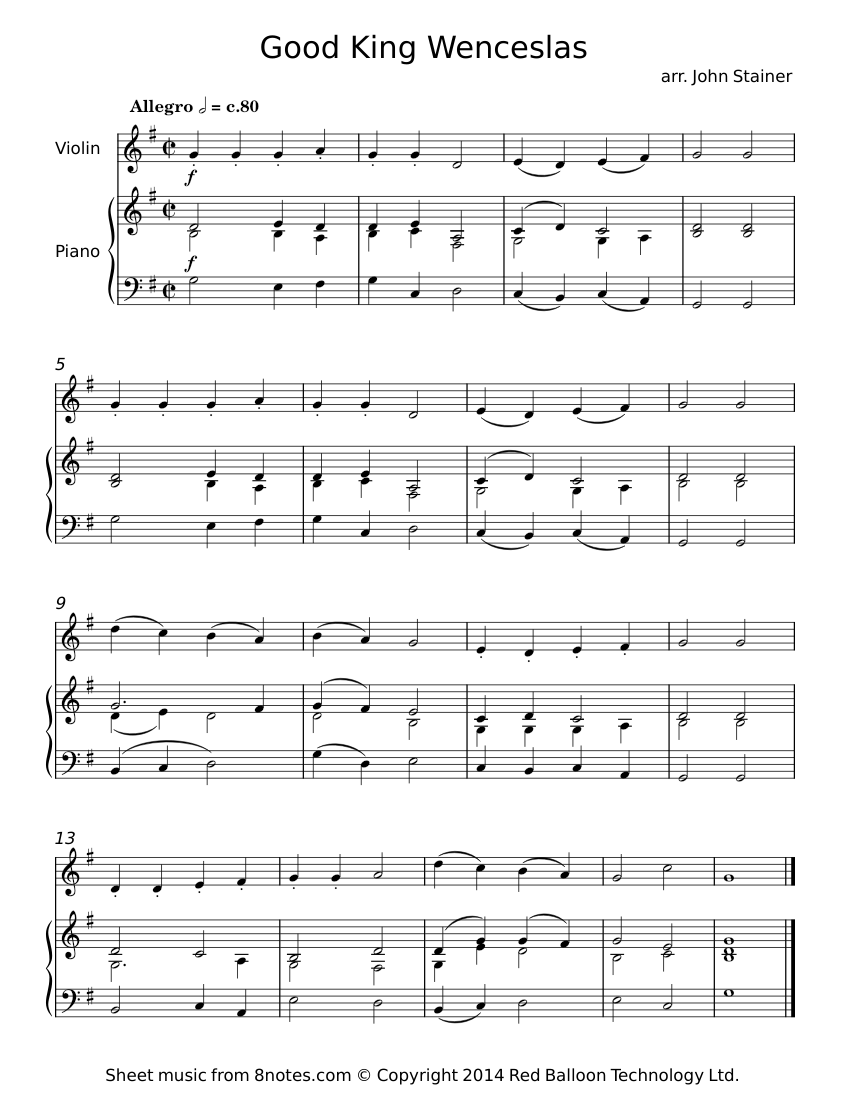 Good King Wenceslas Sheet music for Piano, Violin (Solo) | Musescore.com