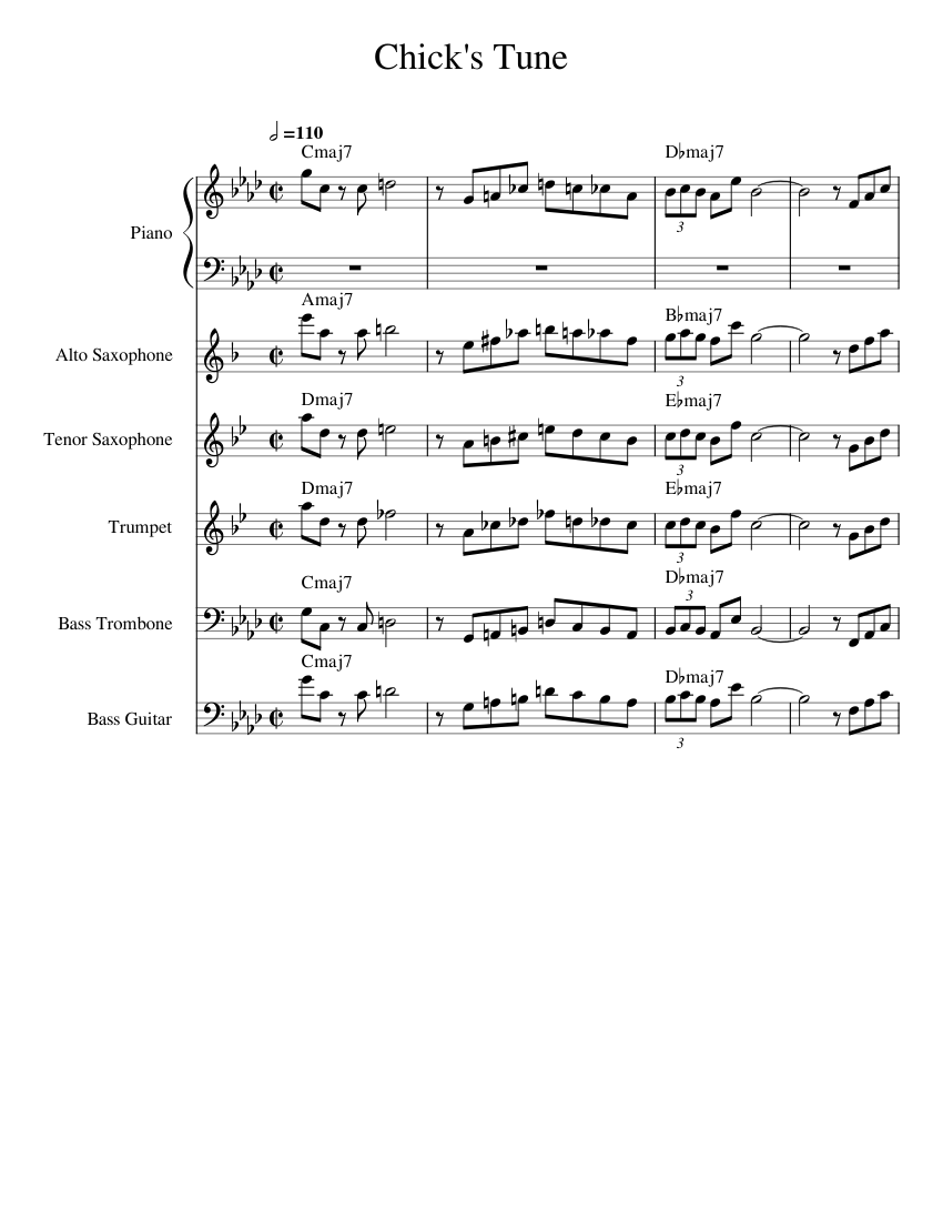Chick's Tune – Chick Corea Sheet music for Piano, Trombone bass ...