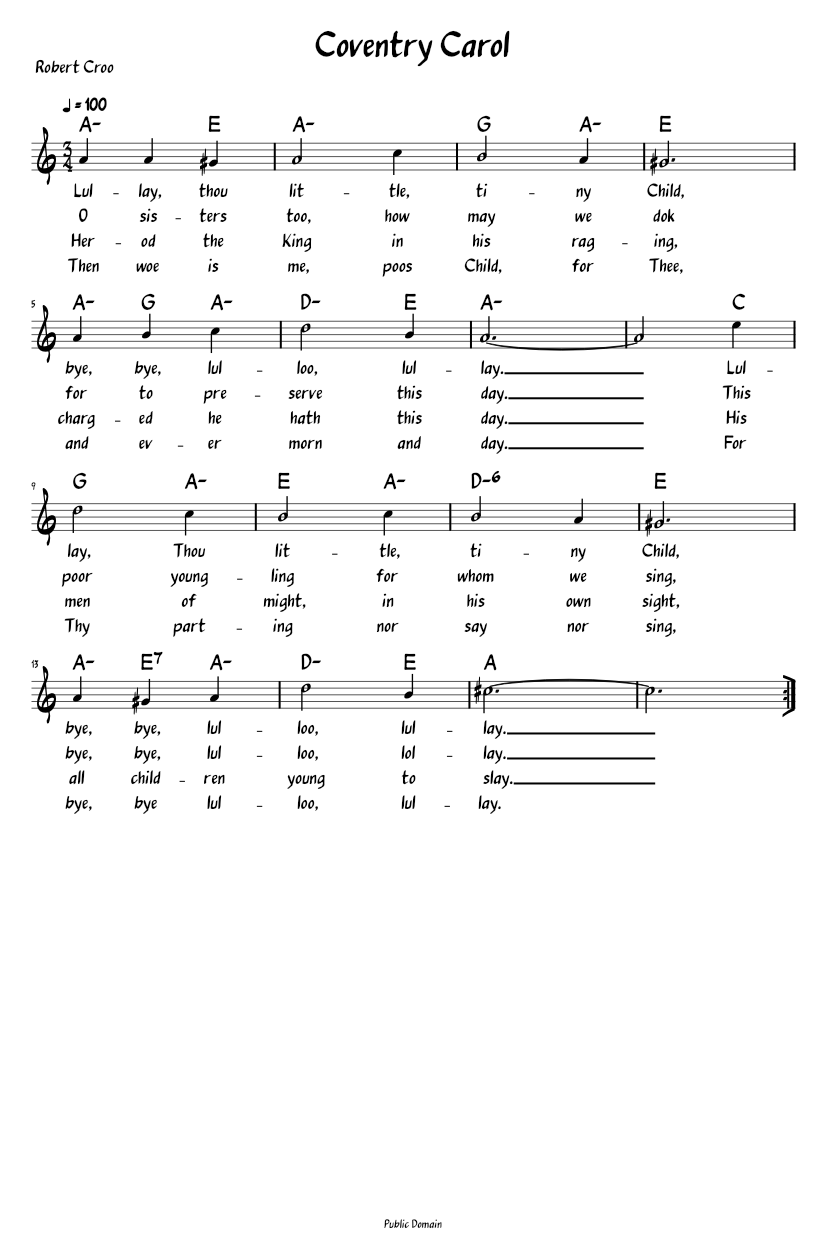 Coventry Carol (Lead sheet with lyrics ) Sheet music for Piano (Solo ...