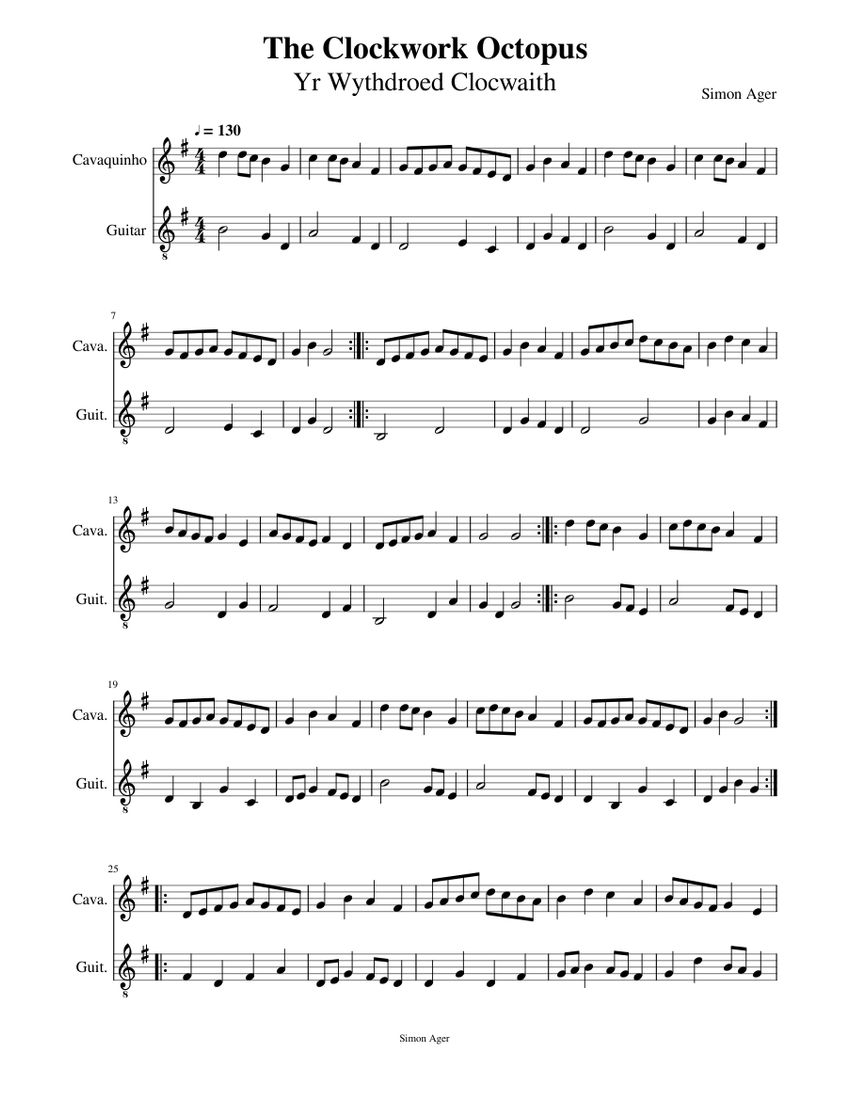 The Clockwork Octopus / Yr Wythdroed Clocwaith Sheet music for Guitar ...