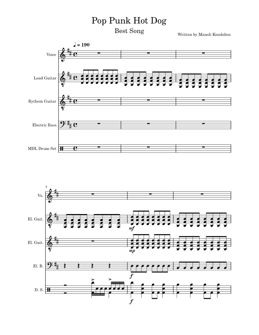 Pop_Punk_Hot_Dog Sheet music for Vocals, Guitar, Bass guitar, Drum ...
