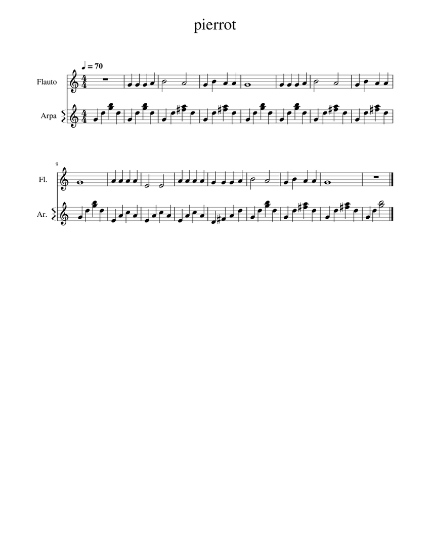 pierrot Sheet music for Flute, Harp (Mixed Duet) | Musescore.com