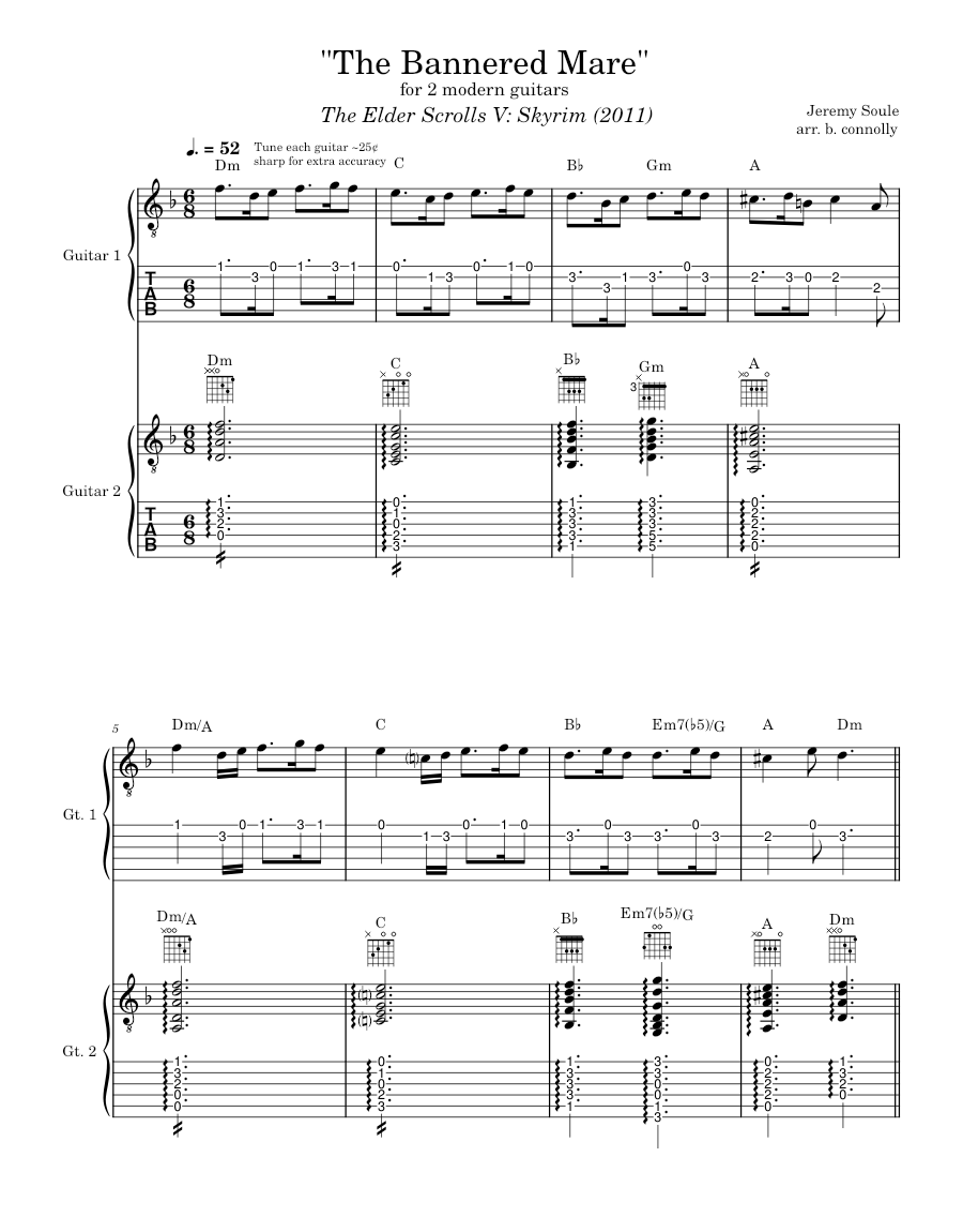 The Bannered Mare – Jeremy Soule (Skyrim) Sheet music for Guitar (Mixed ...