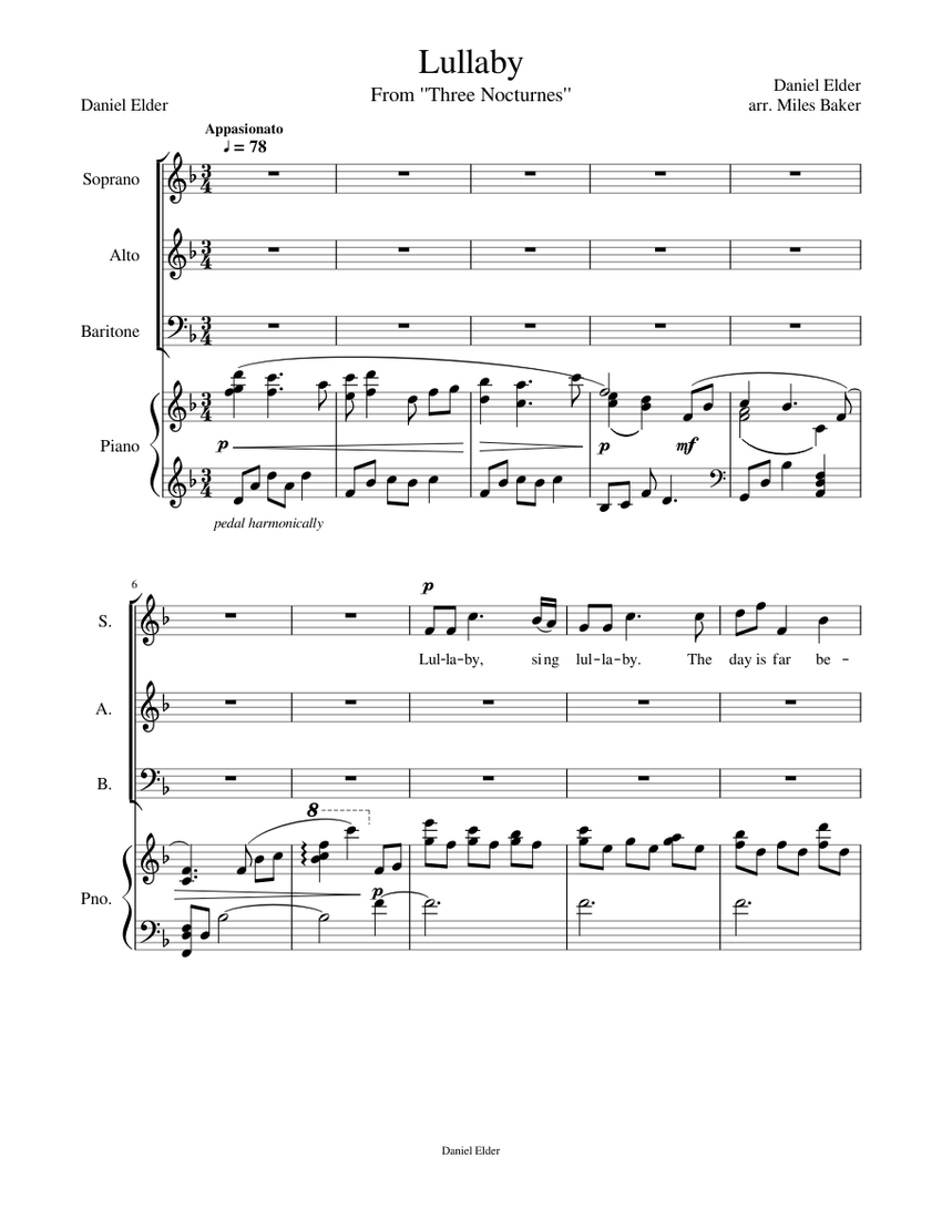 Lullaby (SAB) Sheet music for Piano, Soprano, Alto, Bass voice (SATB ...