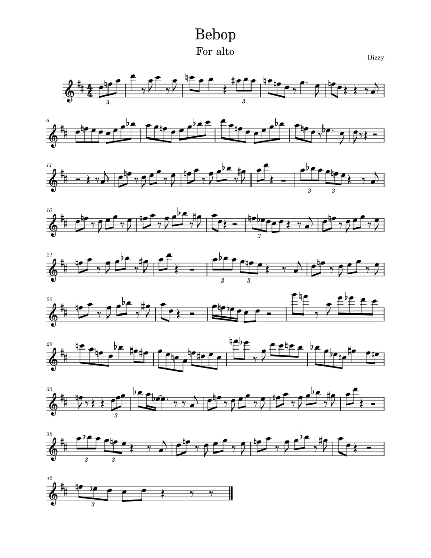 Bebop – Dizzy Gillespie Bebop Sheet music for Saxophone alto (Solo ...