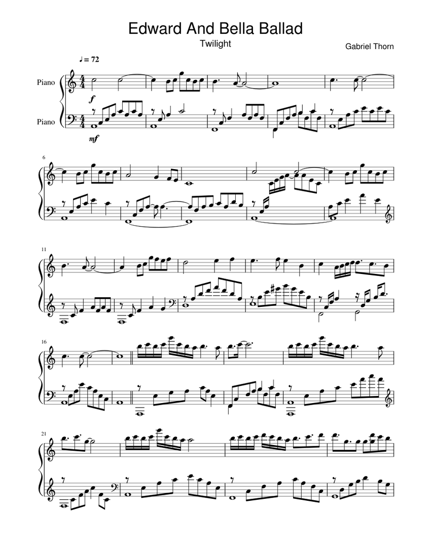 Edward And Bella Ballad - Twilight Sheet music for Piano (Piano Duo) | Musescore.com