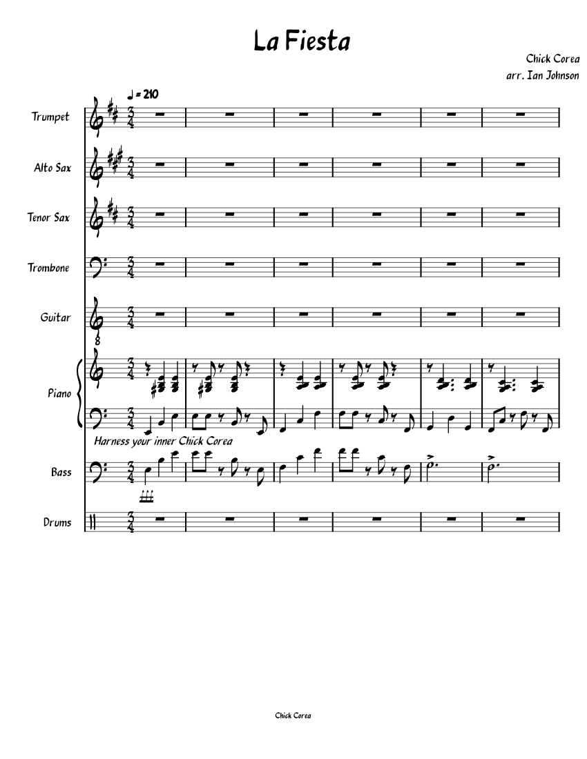 La fiesta – Chick Corea Sheet music for Piano, Trombone, Saxophone alto ...