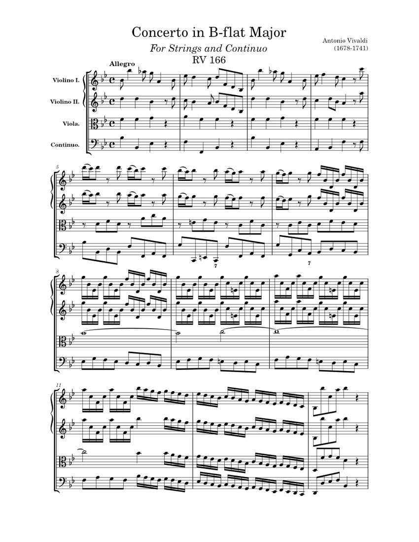 Concerto for Strings in Bb major, RV 166 – Antonio Vivaldi Sheet music for Strings group (String ...