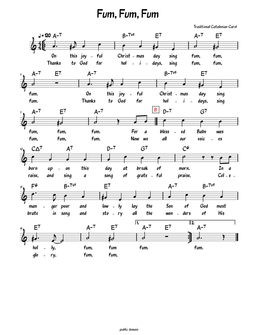 Fum, Fum, Fum (Lead sheet with lyrics ) Sheet music for Piano (Solo ...