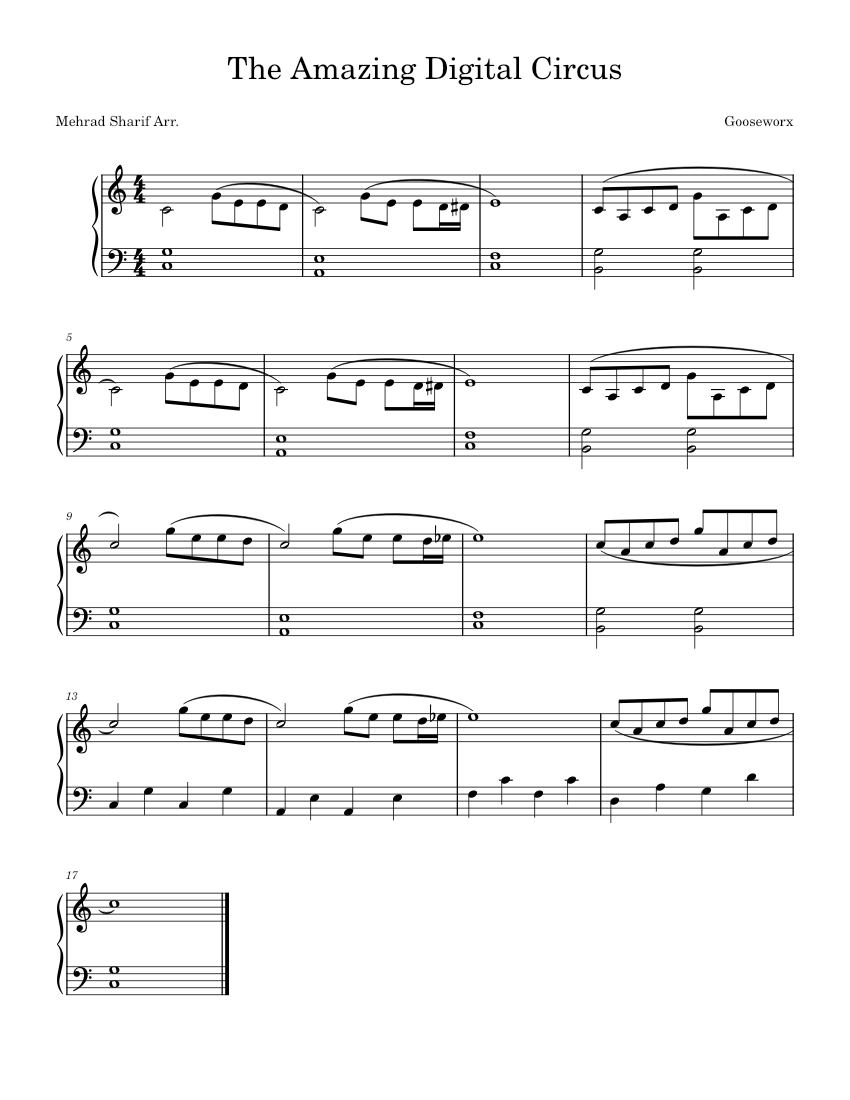 The Amazing Digital Circus – Gooseworx - Super Easy Piano Sheet Music ...