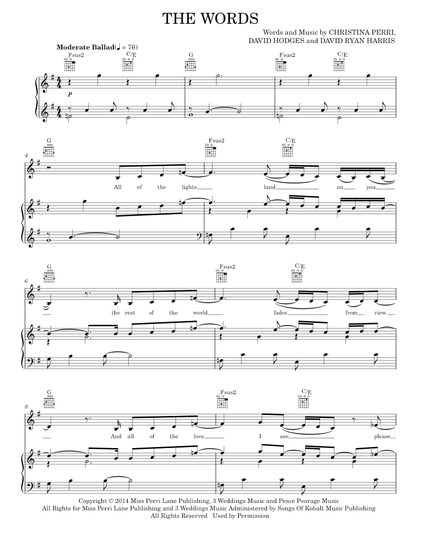 the words Sheet music for Piano, Vocals by Christina Perri Official ...