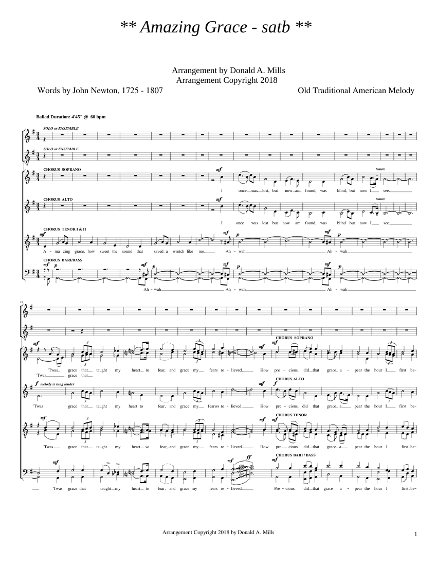 Amazing Grace - SATB Sheet music for Soprano, Alto, Tenor (Choral ...