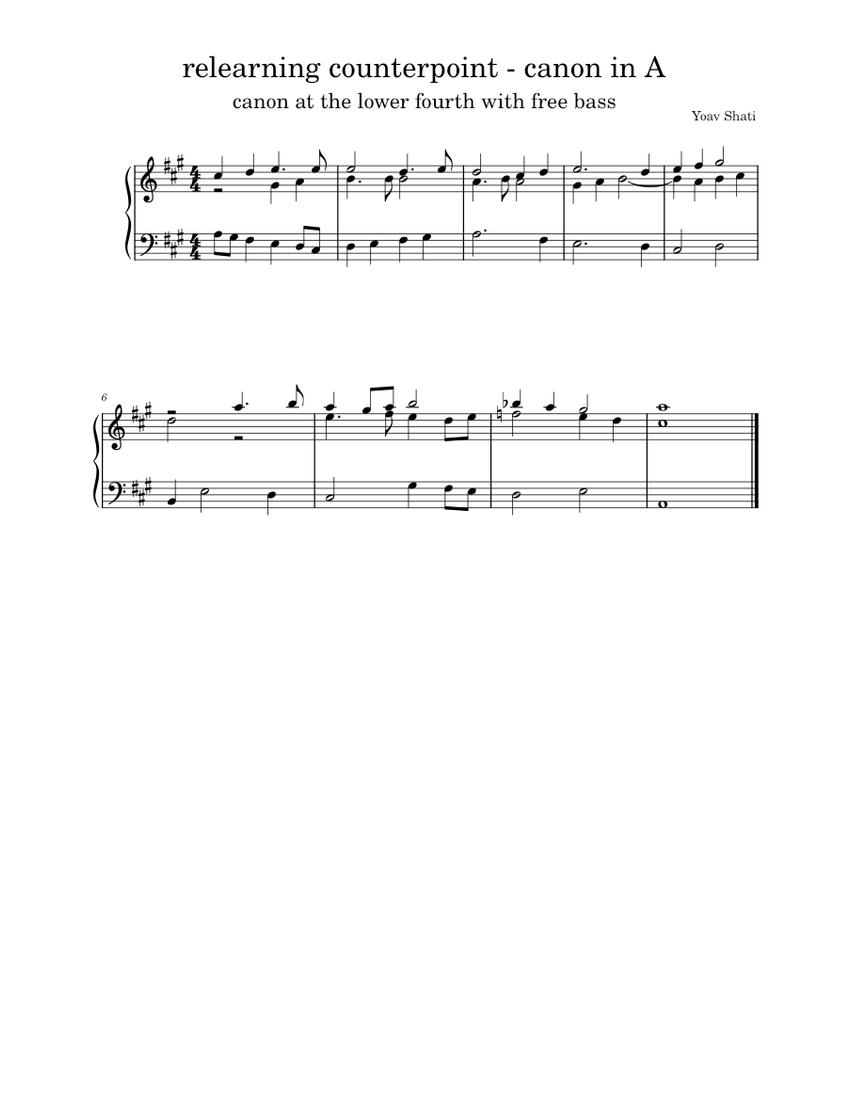 Relearning Counterpoint Canon In A Sheet Music For Piano Solo Easy