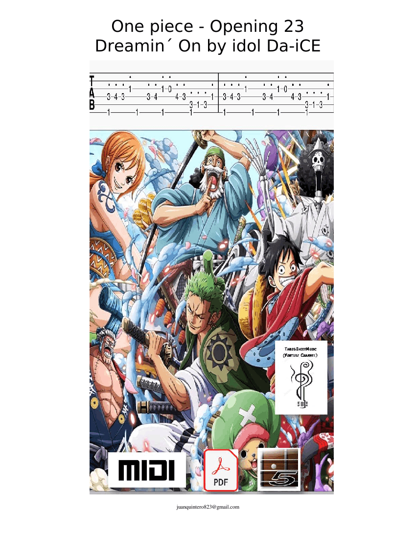One piece - Opening 23 Dream on Guitar Tab [PDF+ MIDI +GP5] Sheet music ...