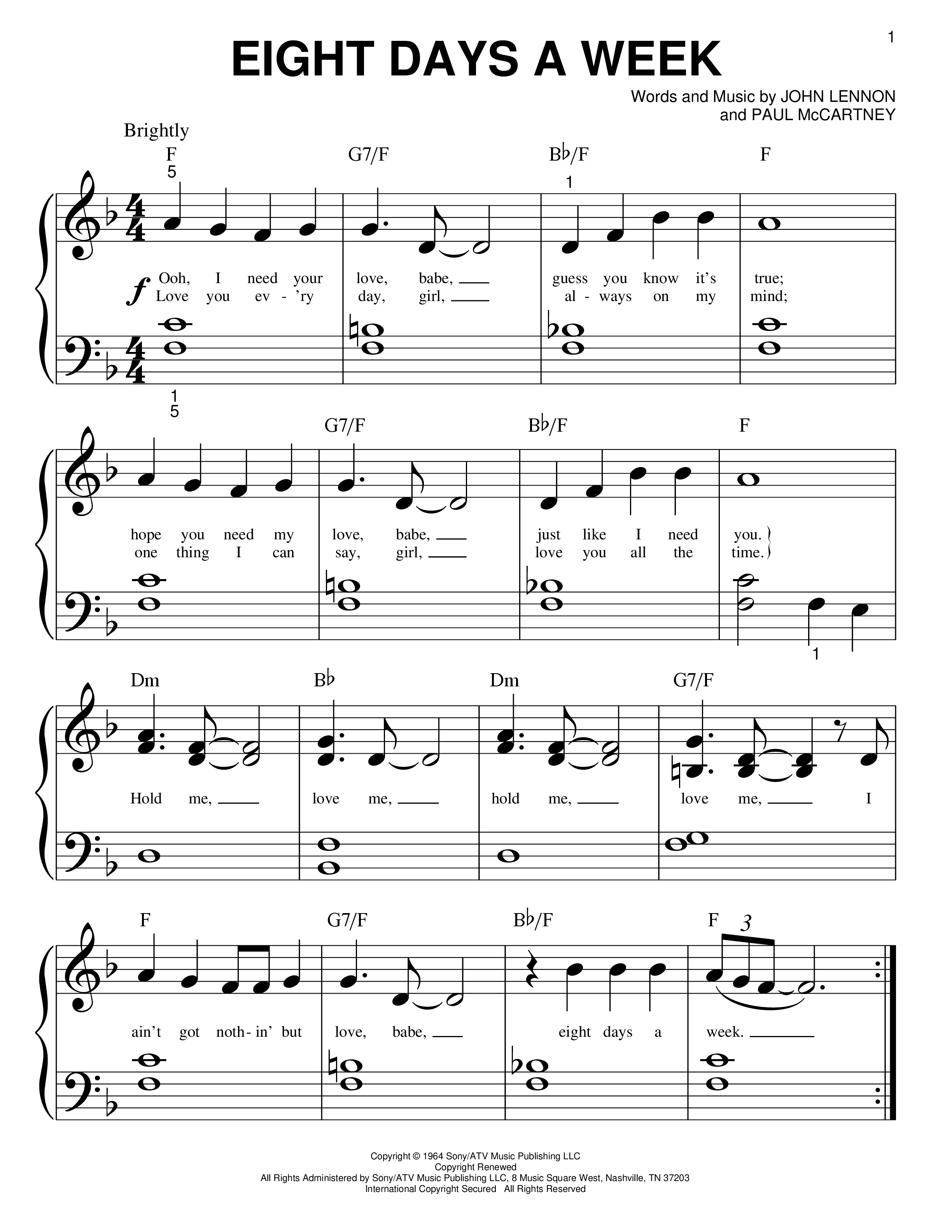 Play Official version of Eight days a week sheet music by The Beatles ...
