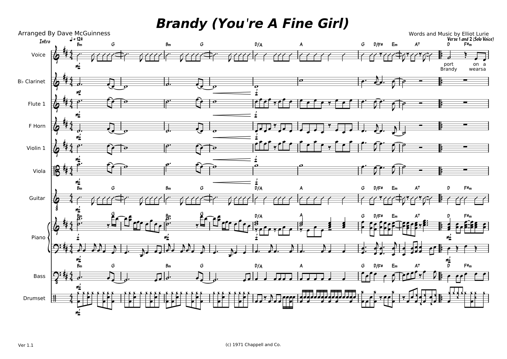 Brandy (You're a Fine Girl) – Elliot Lurie Sheet Music for Piano, Bass ...
