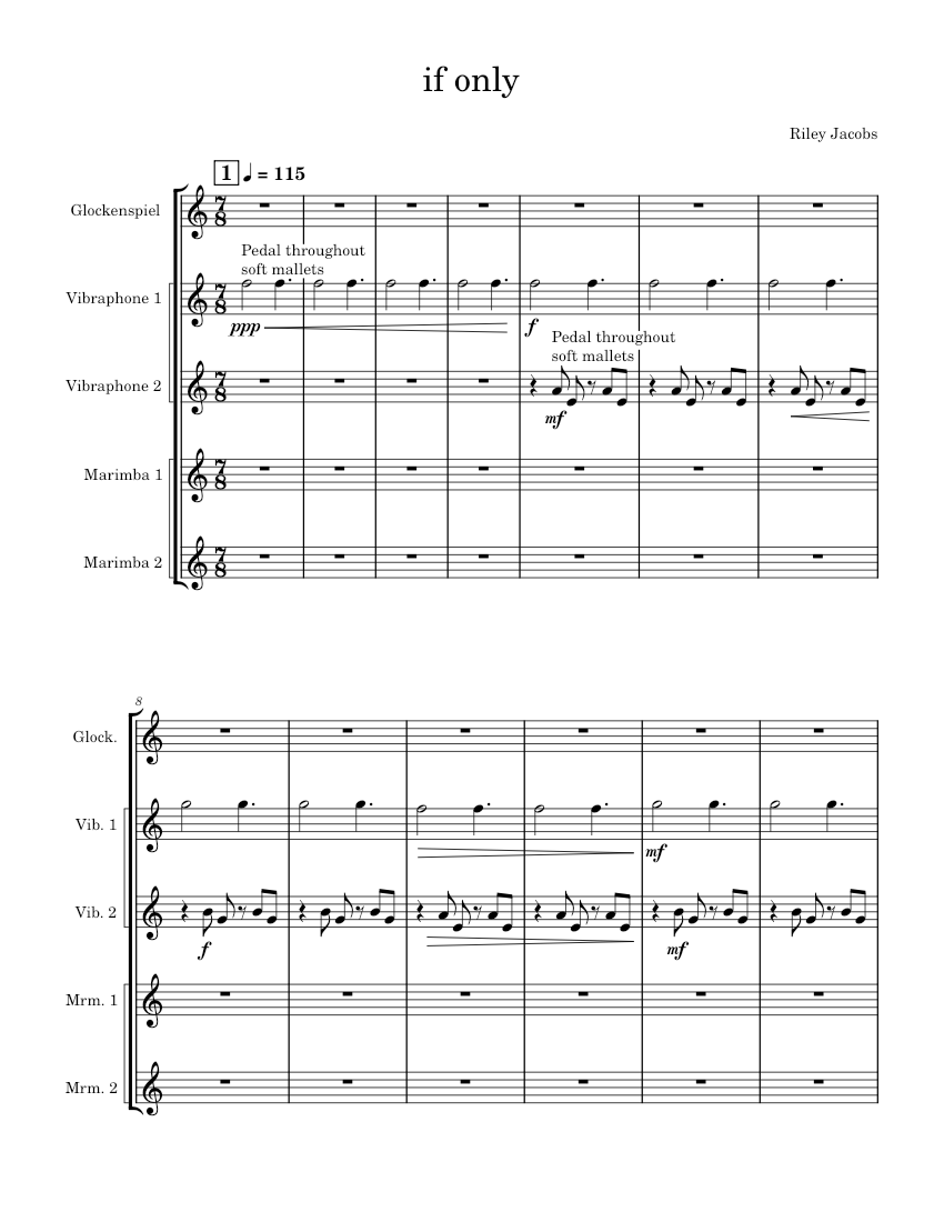 if only Sheet Music for Vibraphone, Glockenspiel, Marimba (Percussion Quintet) | MuseScore.com