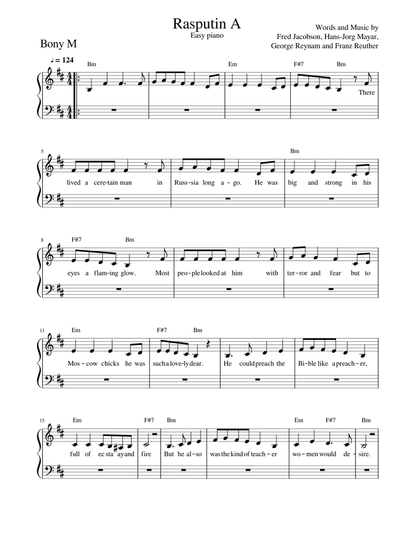 Easy Piano Rasputin Sheet music for Piano (Solo) | Musescore.com