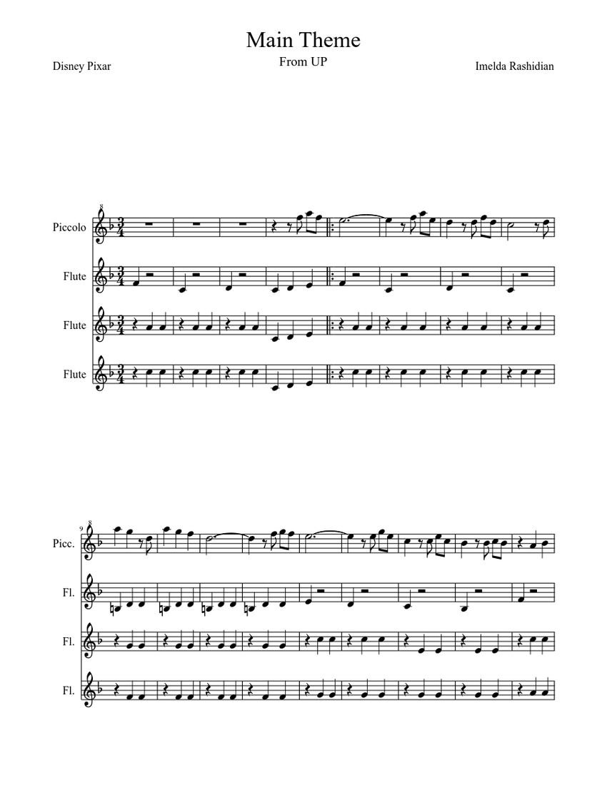Main Theme from UP Sheet music for Flute, Oboe (Mixed Quartet ...