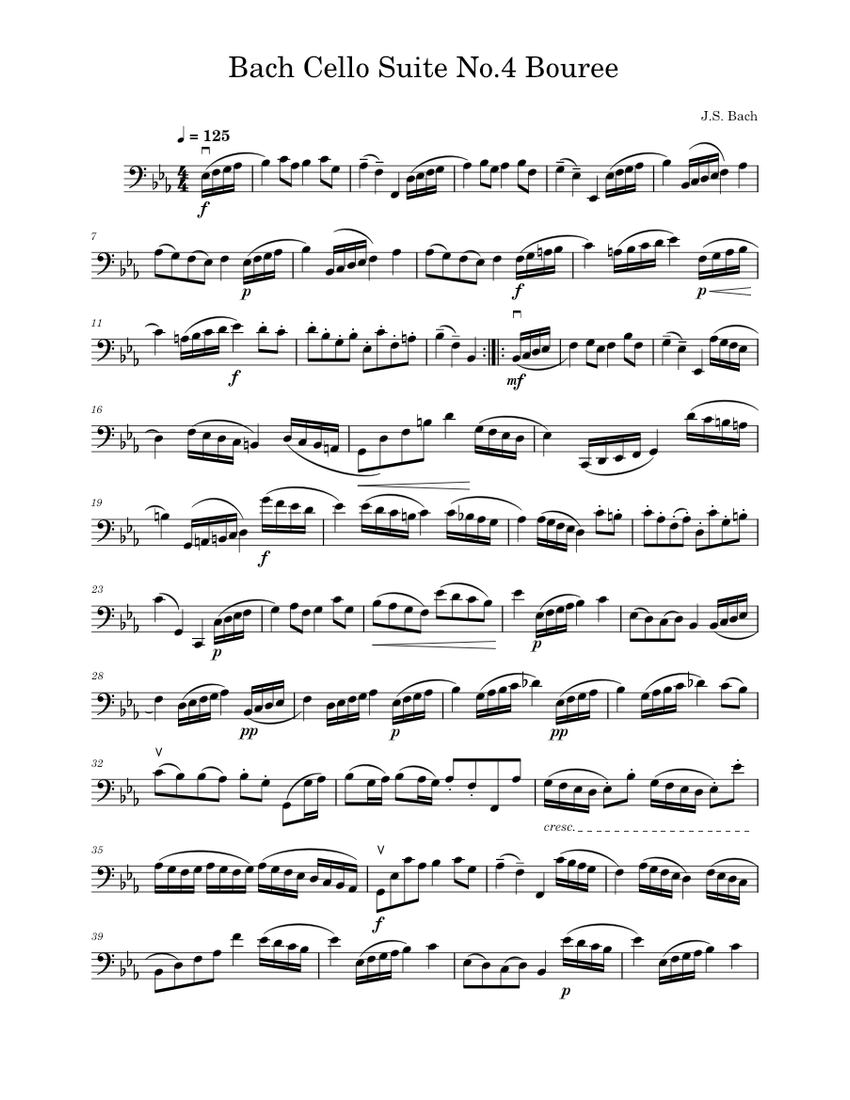 Cello Suite No. 4 (BWV1010) – Johann Sebastian Bach Bach Cello Suite 4 ...