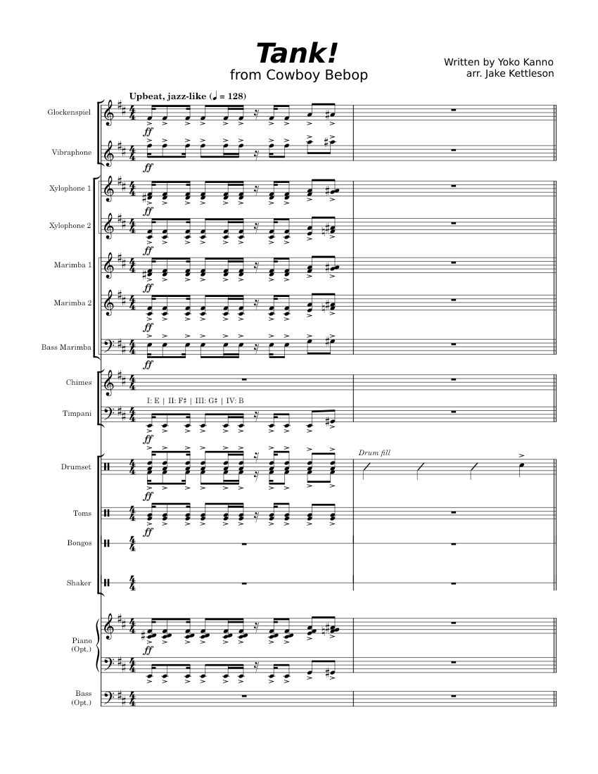 Tank! (Cowboy Bebop) | Arranged for Percussion Ensemble Sheet music for ...