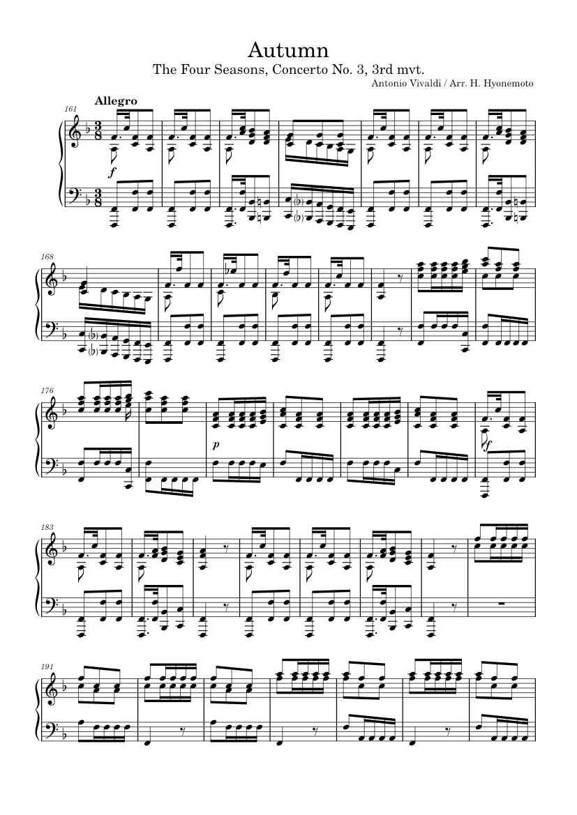 Vivaldi - Autumn, 3rd Mvt. (Piano) Sheet music for Piano (Solo) | Musescore.com