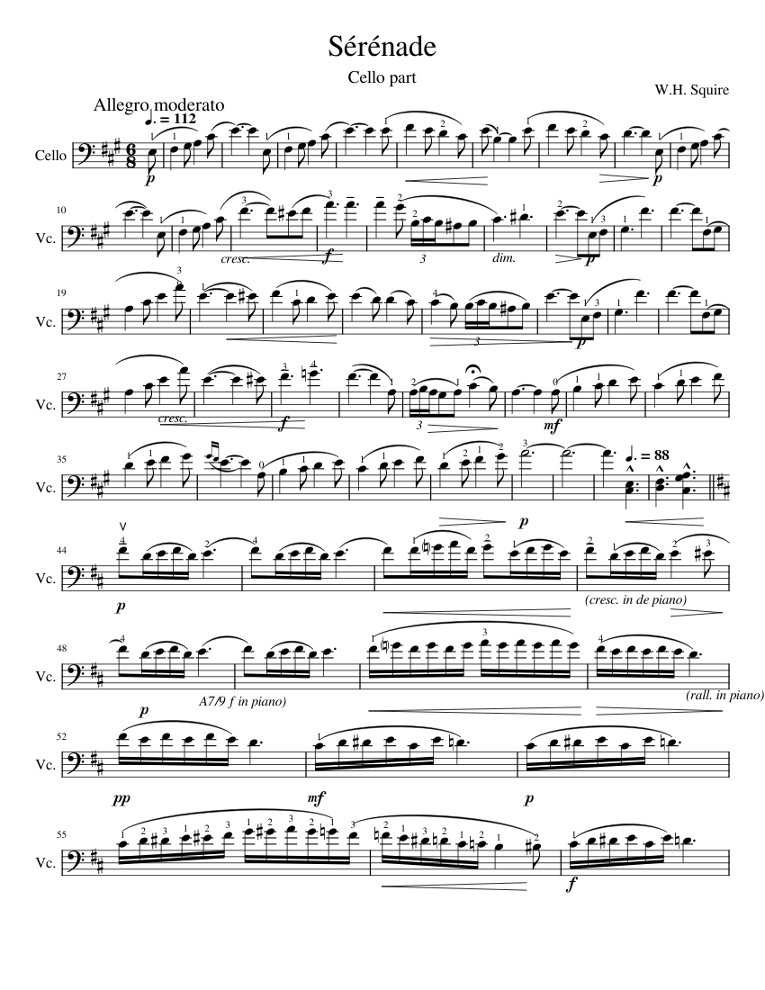 Sérénade W H Squire Opus 15 Sheet music for Cello (Solo) | Musescore.com