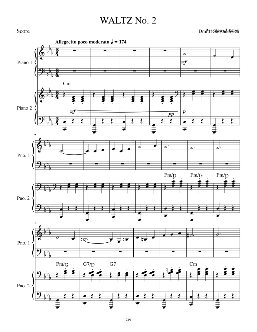 Waltz_No._2_Piano_Duet with chords Sheet Music for Piano (Piano Duo) | MuseScore.com
