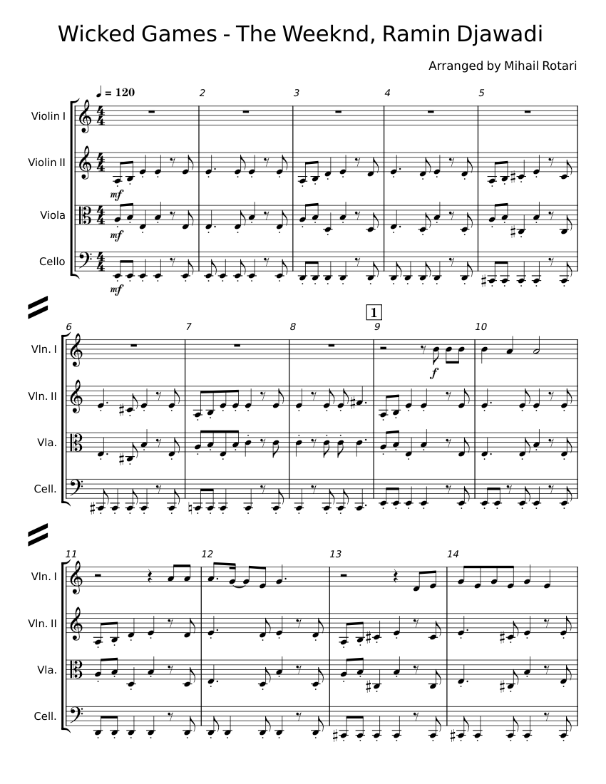 Wicked games - The Weeknd Sheet Music for Violin, Viola, Cello (String ...