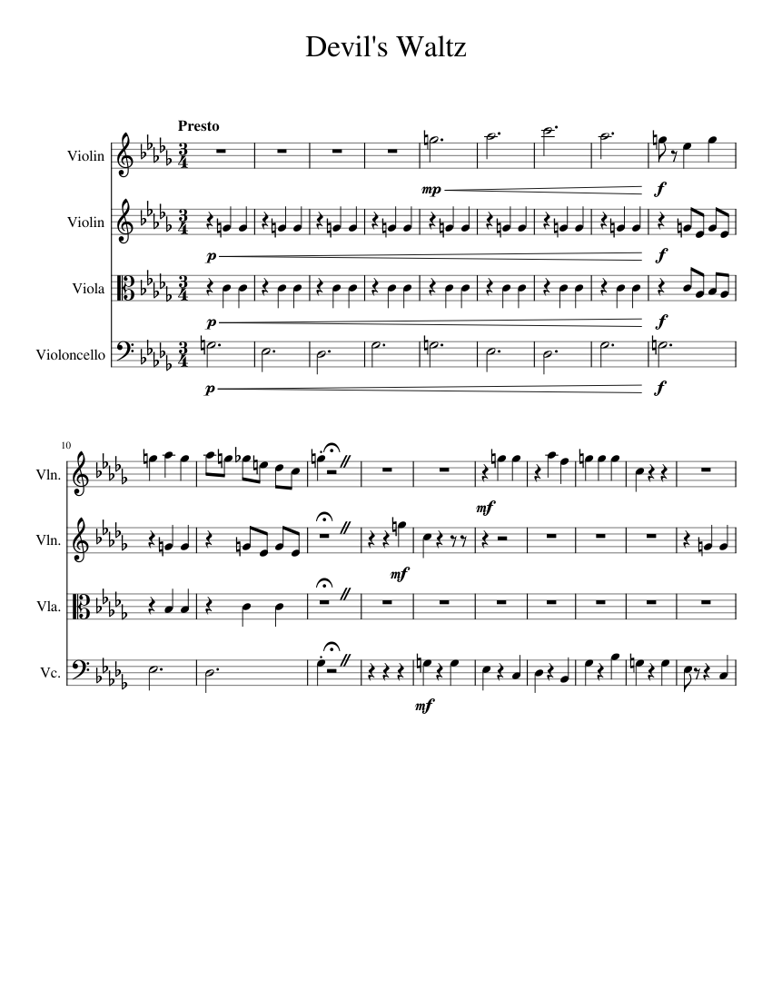 Devil's Waltz Sheet music for Violin, Viola, Cello (String Quartet ...