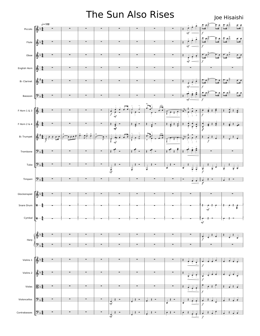 The Sun Also Rises - Joe Hisaishi Sheet Music for Trombone, Tuba, Flute ...
