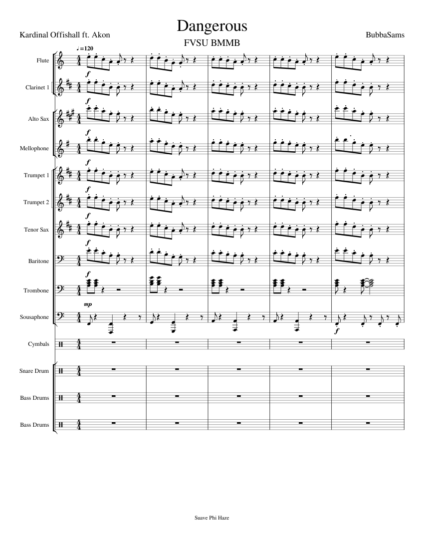 Dangerous Sheet music for Trombone, Mellophone, Flute, Clarinet in b ...