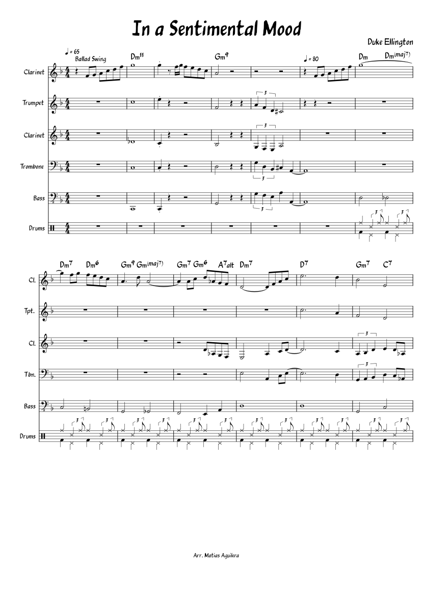 In a Sentimental Mood mason Sheet Music for Trombone, Bass guitar, Drum ...