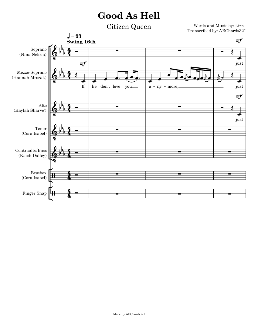 Good As Hell | Citizen Queen [Full Sheet Music / Transcription] Sheet ...
